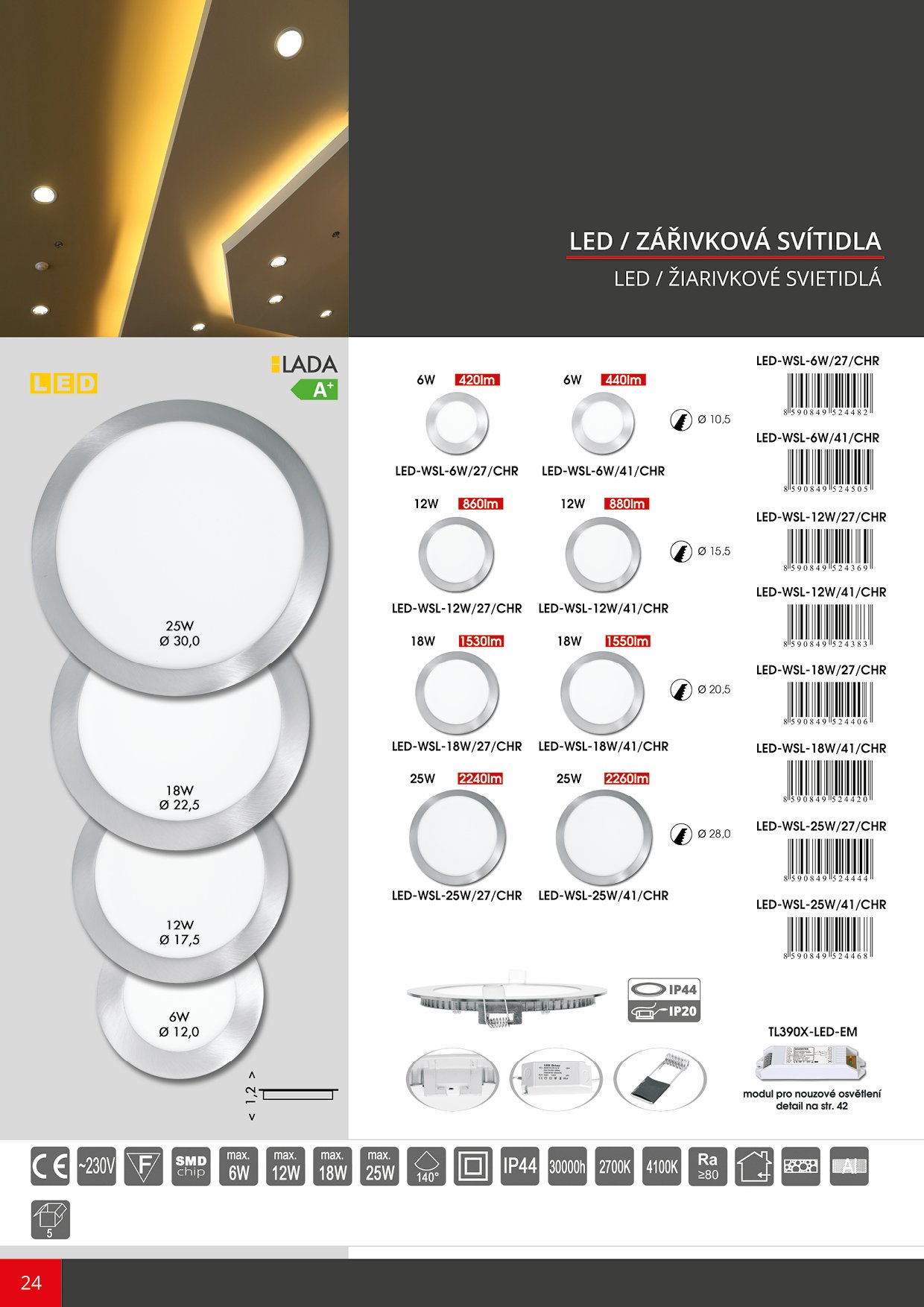 Led panel Ecolite Lada - stříbrná, kruh, 22,5 cm, 18W | LaSamba.cz